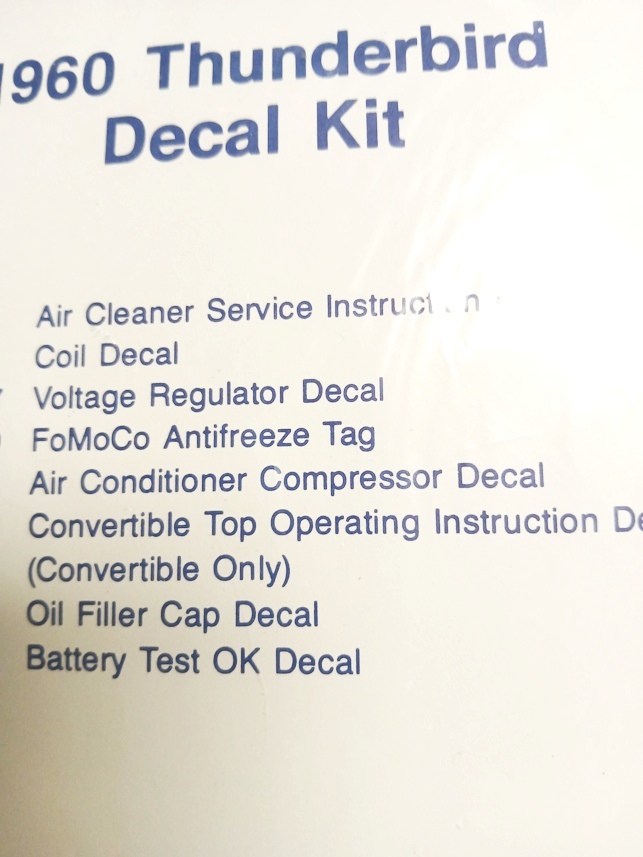 1958 to 1979 Ford Thunderbird Engine and Trunk Compartment Decal Kits