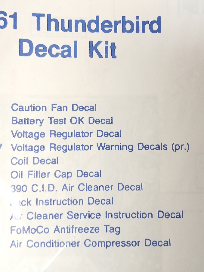 1958 to 1979 Ford Thunderbird Engine and Trunk Compartment Decal Kits